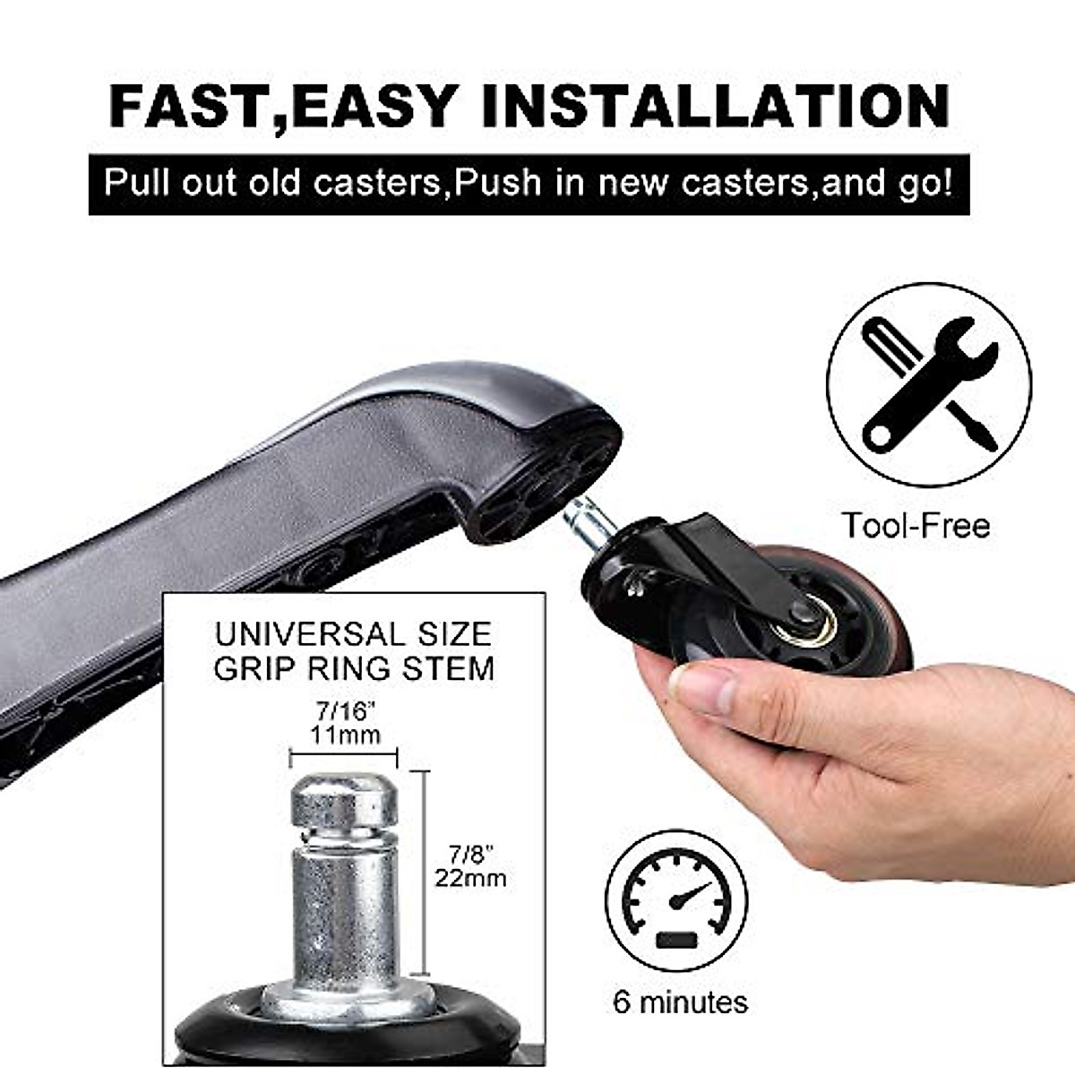 Upgrade 2.5" Chair Caster Replacement Wheel for Hardwood Floor and Carpet, Heavy Duty Universal Floor Safe Caster Set of 5,Rubber Wheels Office Chair to Replace Office Chair mats,fits 98% Chairs