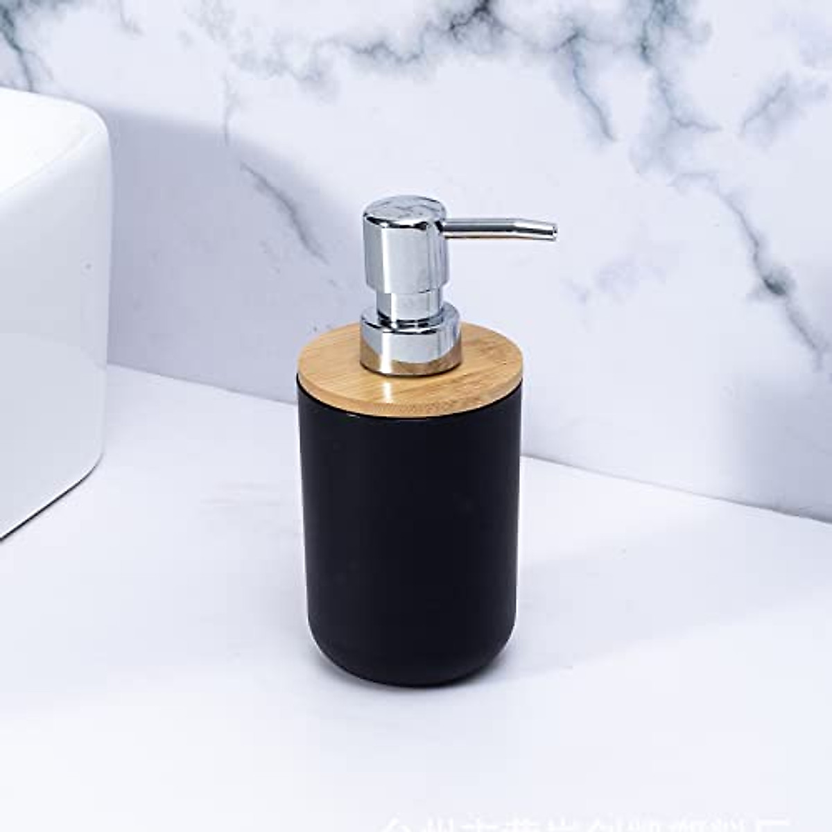 6PCS Bathroom Accessories Set - with Toothbrush Holder, Toothbrush Cup, Soap Dispenser, Soap Dish, Toilet Brush Holder, Trash Can Practical Toilet Kit for Home Washing Room (Black)