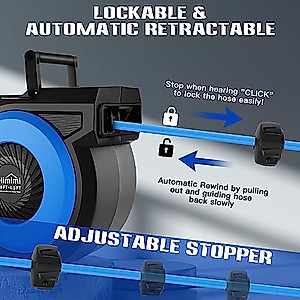 80FT + 6.5FT Retractable Air Hose Reel, Wall Mount Penumatic Hose Reel for Garage Workshop, Automatic Rewind, 3/8" x 80' Hybrid Air Hose with Brass Fittings + Bend Restrictors, 300PSI