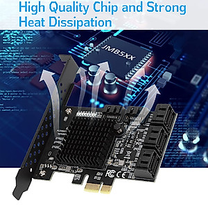 Heayzoki Ports PCI-E to SATA 3.0 Card,PCI Express PCI-e Expansion Card,PCI-E to SATA3.0 Controller Expansion Board,for 7/8/XP/10,with Driver Disc,Semi-High Baffle