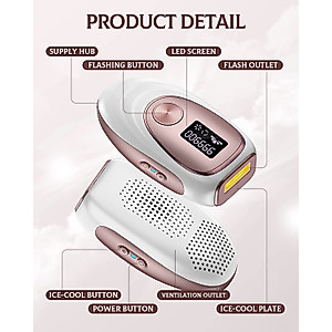 Laser Hair Removal With Cooling System, at-Home Permanent for Women and Men, IPL Painless Device on Armpits Back Legs Arms Face Bikini Line