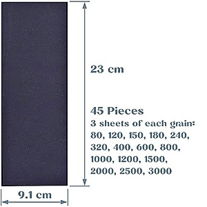 HAWERK Professional Sandpaper 45Pcs. Kit - 80-3000 Grit - Tear Resistant Sand Paper Sheets for Wood, Plastic, Metal and All Types of Surfaces