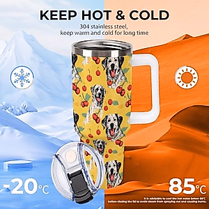 Labrador Retriever Dog Cherries 40 Oz Stainless Steel Cup Travel Tumbler with Handle and Straw Lightweight Coffee Mug for Home Office