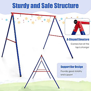 INFANS 2 Seat Swing Stand Set, 550 lbs Heavy Duty Metal Swing Frame, Extra Large A-Frame Swing Stand for Kids and Adult Indoor Outdoor Activity Backyard Playground (Red Swing Stand)