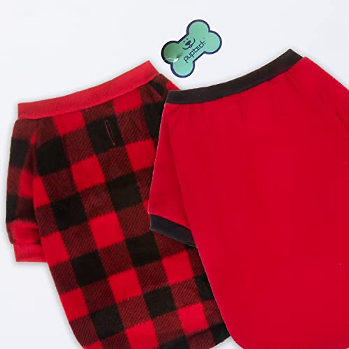 PUPTECK Polar Fleece Dog Hoodie 2 Pack – Red/Black Plaid and Solid Red Puppy Sweater for Small Medium Dogs, Warm Pet Shirts Autumn Winter Doggy Christmas Clothes Soft Comfortable Cat Apparel