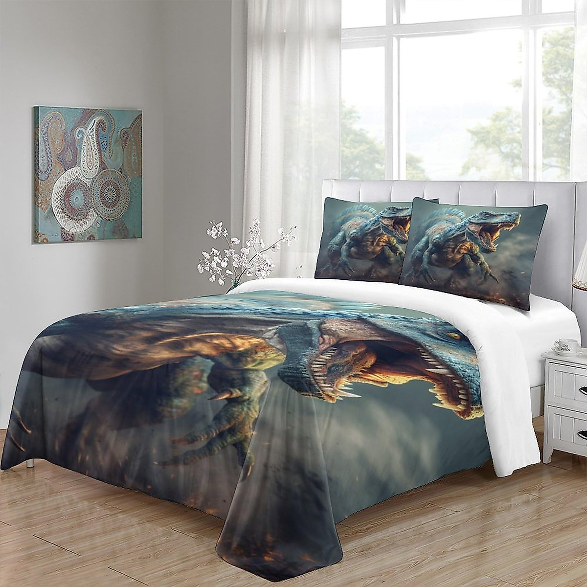 EVMILA Dinosaur Comforter Covers Duvet Cover Quilt Cover 3D Print Beasts for Teens and Adults with Pillow Cases with Zipper Closure Soft Microfiber Bedding Set 3 Pieces Full（203x228cm）, Style-10