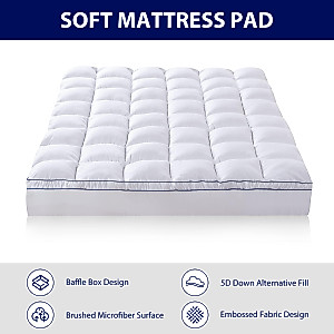 Hokway Queen Mattress Pad Mattress Topper with 8-21" Deep Pocket, 1000GSM Down Alternative Overfilled, Quilted Fitted Pillow Top Soft Cooling Mattress Protector