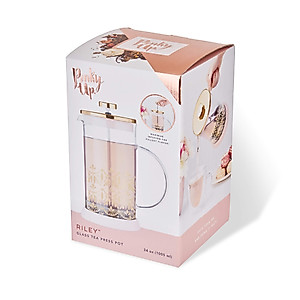 Pinky Up Riley Casablanca Glass Tea Press Pot, Coffee Maker, French Press for Loose Leaf Tea and Coffee, Hot or Iced Beverage Brewer, 34 oz, Pink And Gold