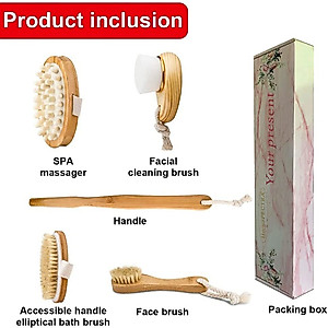 Premium Dry Brushing Body Brush Set,Exfoliating body scrubber with long handle, Natural Boar Bristle Body Brush,Face Cleansing Brush,body brush set for lymphatic drainage,Great Gift for A Glowing Skin