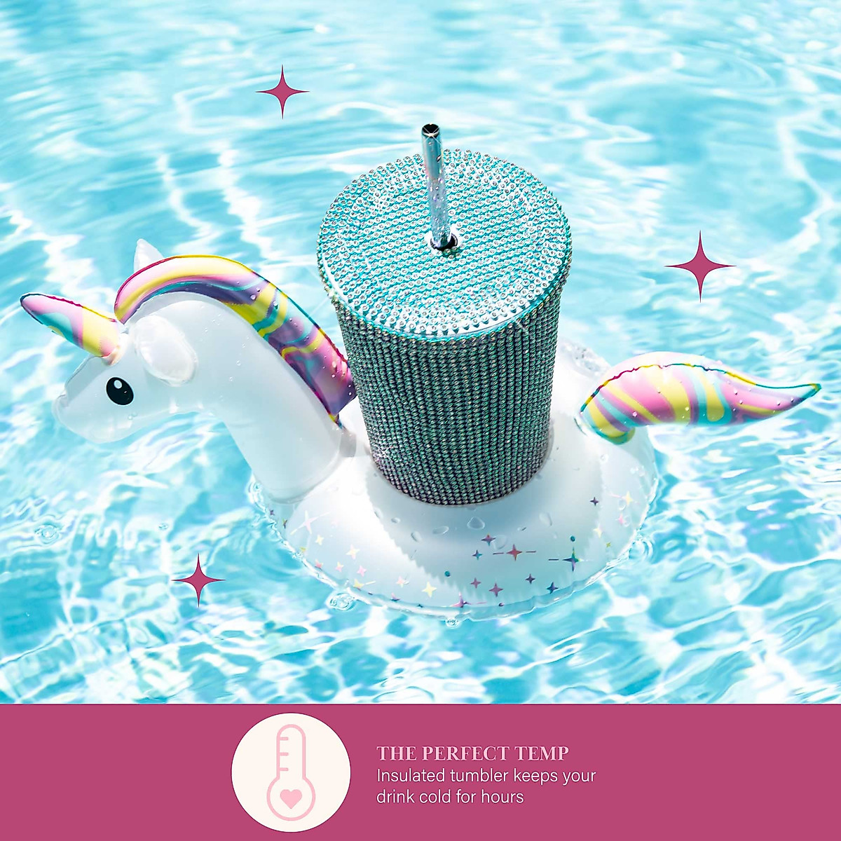 Paris Hilton Diamond Bling Water Tumbler With Lid And Straw, Vacuum Insulated Stainless Steel, Bedazzled With Over 3700 Rhinestones, 16.9-Ounce, Blue