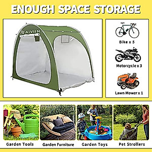 AVIIN 4 or 5 Bike Tent Heavy Duty, 210D Silver-Plated Oxford Extra Thick Waterproof & Sunproof Large Outdoor Bikes Storage Shed for Mountain Bicycle, Motorcycle, Garden Repair Tool, Lawn Mower, Green