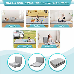 MUUEGM Folding Mattress Tri-Fold Memory Foam Mattress Topper 4 Inch Single Size,Foldable Mattress with Washable Cover Portable Mattress Mat for Camping/RV/Yoga,Guest Beds,CertiPUR-US Certified
