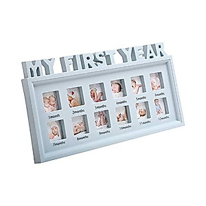 Picture Frames Baby My First Year Photos Frame Multi-Photo Photo Moments Keepsake Picture Frame Girls Boys Photo Impression Kit Album Newborn Baby Shower Frame Birthday Xmas Memories Christening Gift