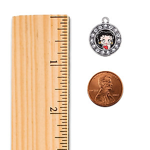 Inspired Silver - Betty Boop Memory Charm for Women - Silver Circle Charm for Bracelet with Cubic Zirconia Jewelry