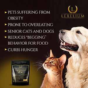 Lexelium Organic Weight Management Supplement for Cats & Dogs | 100% Natural Pet Supplement Powder | Helps with Weight Loss & Curbing Appetite | Keeps Cats and Dogs from Overeating | 200 Grams