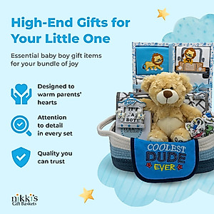 Welcome Home Precious Baby Gift Set | Newborn Baby Boy Gift Set with Baby Essentials | Baby Gift for Expecting Moms and Gender Reveals | Baby Layette Set | Blue Baby Gift Basket | Nikki's Gift Baskets