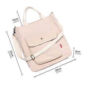 Etercycle Crossbody Bag for Women, Corduroy Tote Bag Casual Shoulder Handbags Big Capacity Shopping Bag with Zipper and Outer Pocket (Beige)