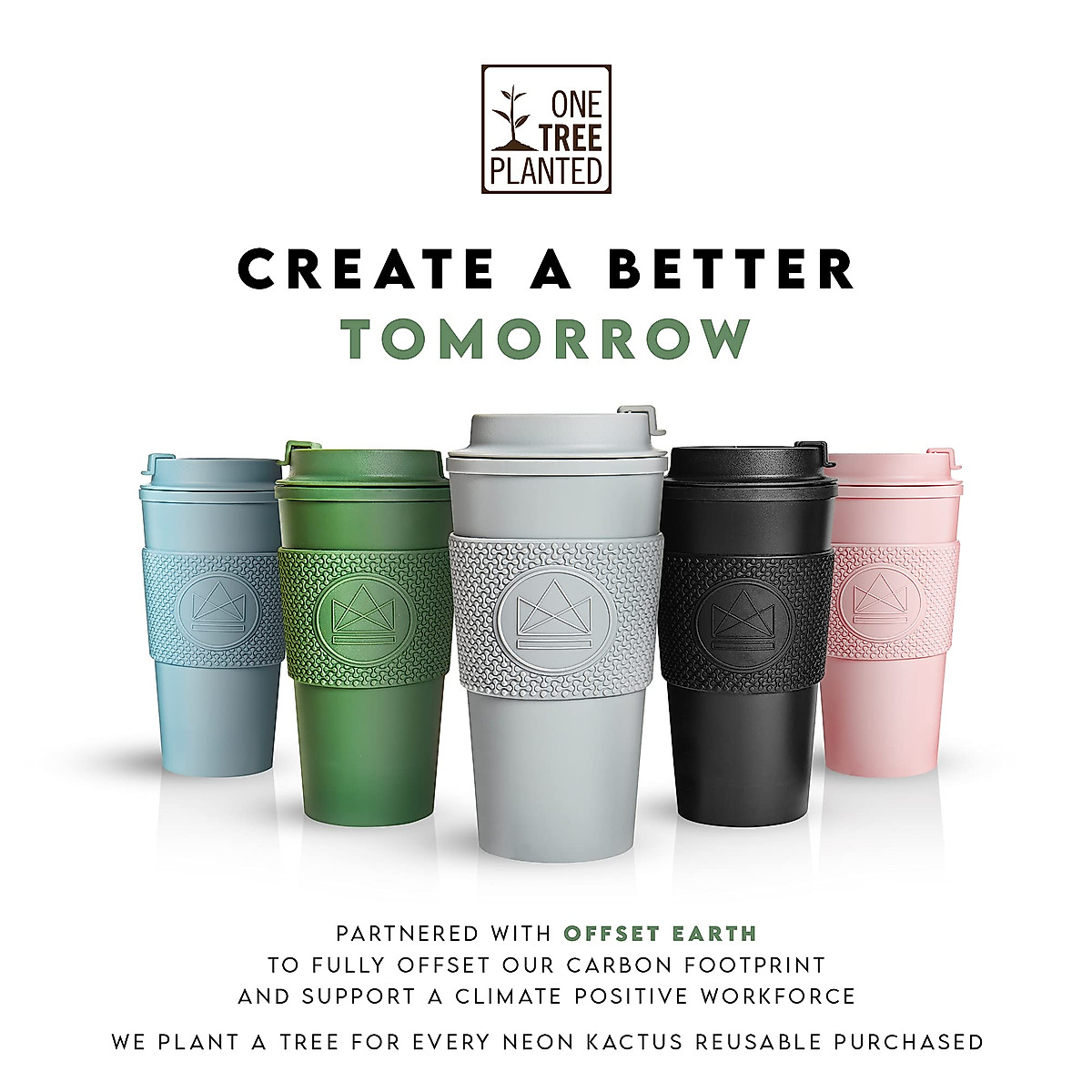 Neon Kactus - Double-Walled Coffee Cup, Reusable Coffee Cup with Resealable Lid, Food-Grade Silicone Seal and Sleeve, Insulated Coffee Tumbler, Leakproof Travel Mug, Recyclable, Rock Star, 16oz