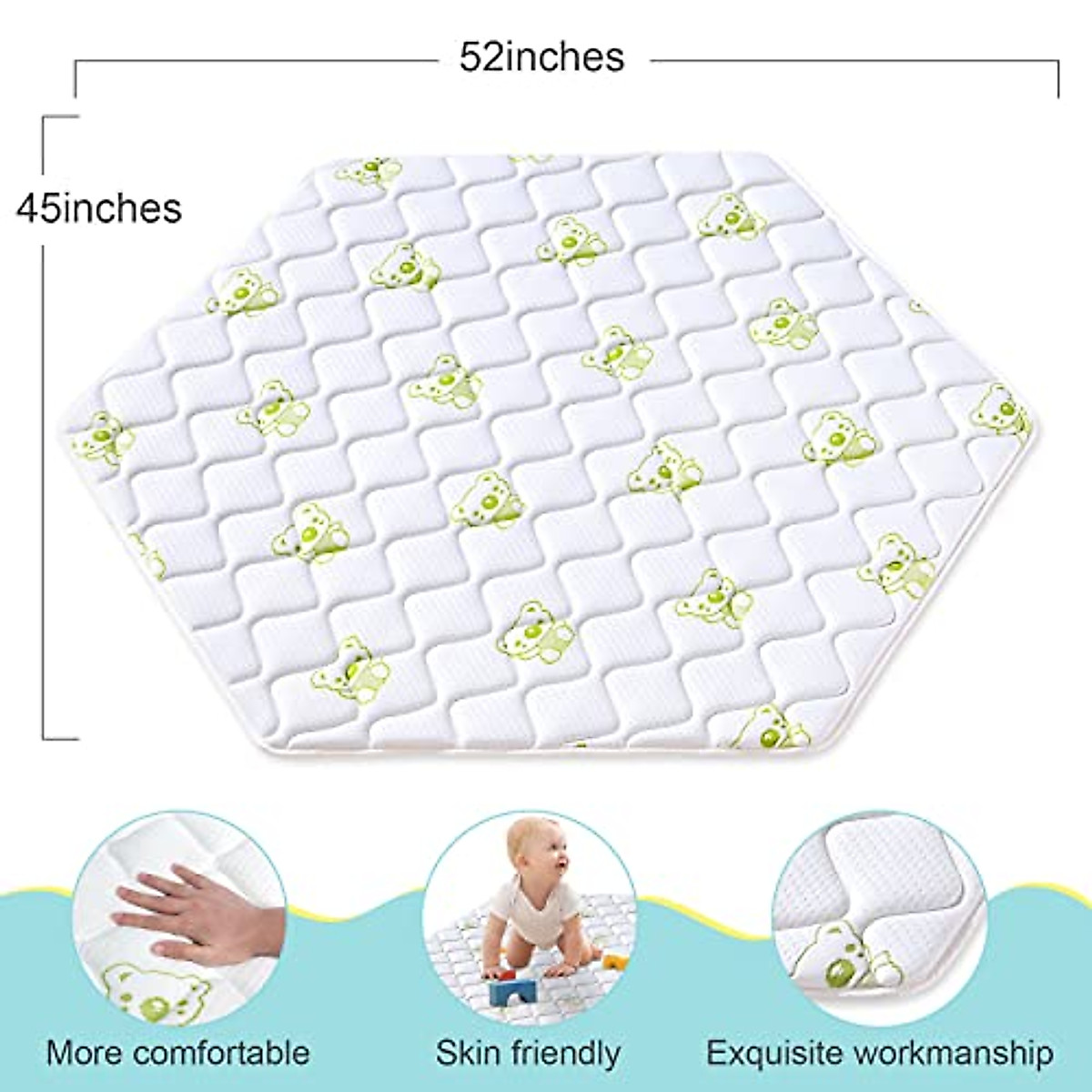 Hexagon Playpen Mat, Premium Foam Baby Playmat Fits Regalo Portable Play Yard 48 Inch and hiccapop 53" PlayPod Playpen, 6 Panel Playpen Mattress Non Slip Kids Tent Mat Hexagon Pad Mat