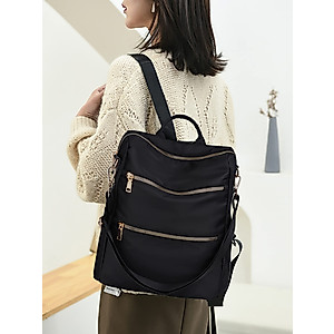 UTO Camo Waterproof Backpack for Women Durable Nylon Multipurpose Roomy Multi pockets Travel Business Shoulder Bag Black