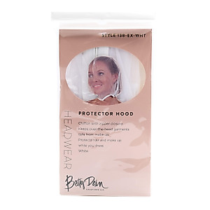 Betty Dain Makeup Protector Hood, Protects Hair and Make Up While Getting Dressed, Nylon Chiffon, Light and Airy, Triple Protection, Zipper closure, Machine Washable, White