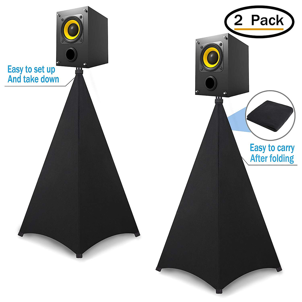 Dofilachy Speaker Stand Cover-DJ Bag with 360 Degree Cover, Speaker Tripod Scrim Cover for Speaker/Lighting with Free Travel Bag (Two Pack-black)