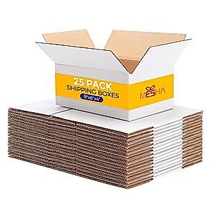 MESHA White Corrugated Mailing Box 9X6X4 Shipping Boxes Cardboard For Small Business Packaging Mailer 25PACK