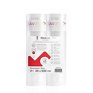 MagicVac Vacuum Sealer Rolls 2 Roll Pack 8"x20' Length Thicker Heavy Duty Material for Sous Vide, Meal Prep, Microwave and Freezer works with FoodSaver, Seal-a-Meal and more BPA Free Made in Italy