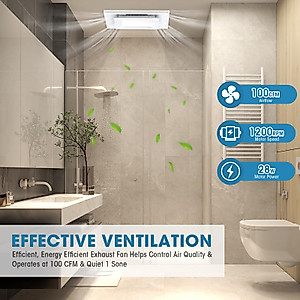 Tesansi Bathroom Exhaust Fan with Light, 12W Bathroom Fan with LED Light Combo - 100 CFM & 1.0 Sones, 3000K/4000K/5000K Adjustable - Low Noise Ventilation Fan for Home/Bath/Office/Hotel