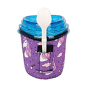 HaiMay 6 Pieces Reusable Ice Cream Sleeves Ice Cream Cover Ice Cream Holder Covers with Spoon Holder, Unicorn Style