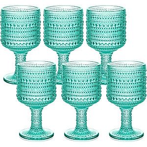 6 Pcs Blue Wine Glasses Hobnail Goblet Glasses Stemmed Hobnail Drinking Glasses Reusable Dishwasher Safe Stem Colored Glassware Romantic Vintage Wine Glasses for Beer, Cocktail, Soda, Beverages