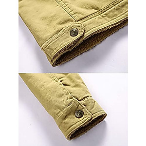 Vcansion Men's Classic Sherpa Trucker Jacket Windbreaker Stand Collar Fleece Coat Outerwear Warm Parka Army Green US L