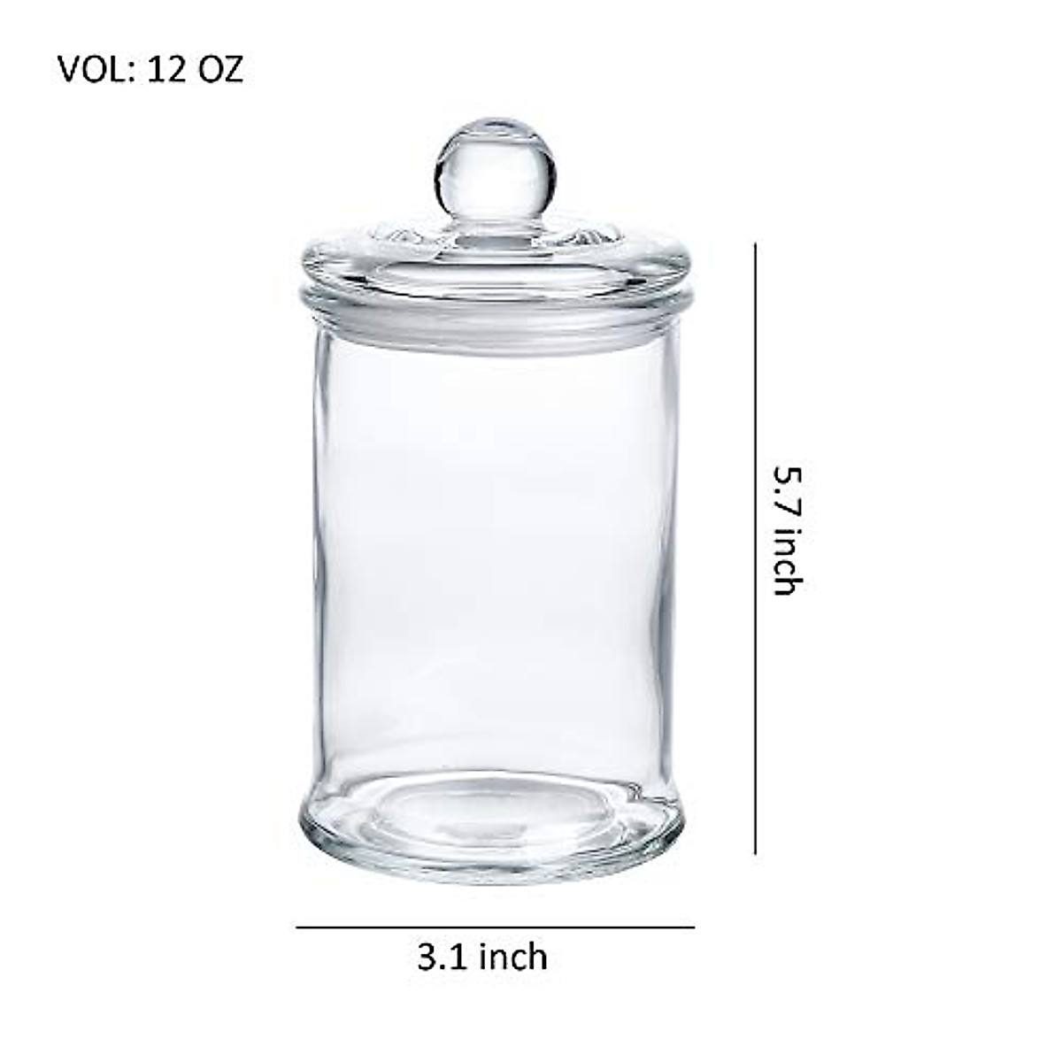 WHOLE HOUSEWARES | Glass Apothecary Jars Bathroom Storage Organizer Canisters For Cotton Swabs, Cotton Balls, Makeup Sponges, Bath Salts, Hair Ties, Makeup | (D3.1" XH5.7")