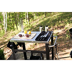 NUUK Double-Shelf Rolling Outdoor Dining Cart Table, 20" x 30" Stainless Steel Commercial Multifunctional Kitchen Food Prep Worktable on Wheels w/Adjustable Storage Tray & Waterproof Protective Cover