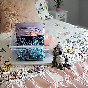 HOMZ 28 Quart Snaplock Clear Plastic Storage Tote Container Bin with Secure Lid and Handles for Home and Office Organization, (4 Pack)