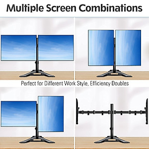 MOUNTUP Triple Monitor Stand Mount& Freestanding Dual Monitor Desk Mount- 3 Monitor Desk Mount for Computer Screens Up to 27 inch, Triple Monitor Arm with Gas Spring, Each Arm Holds Up to 17.6 lbs