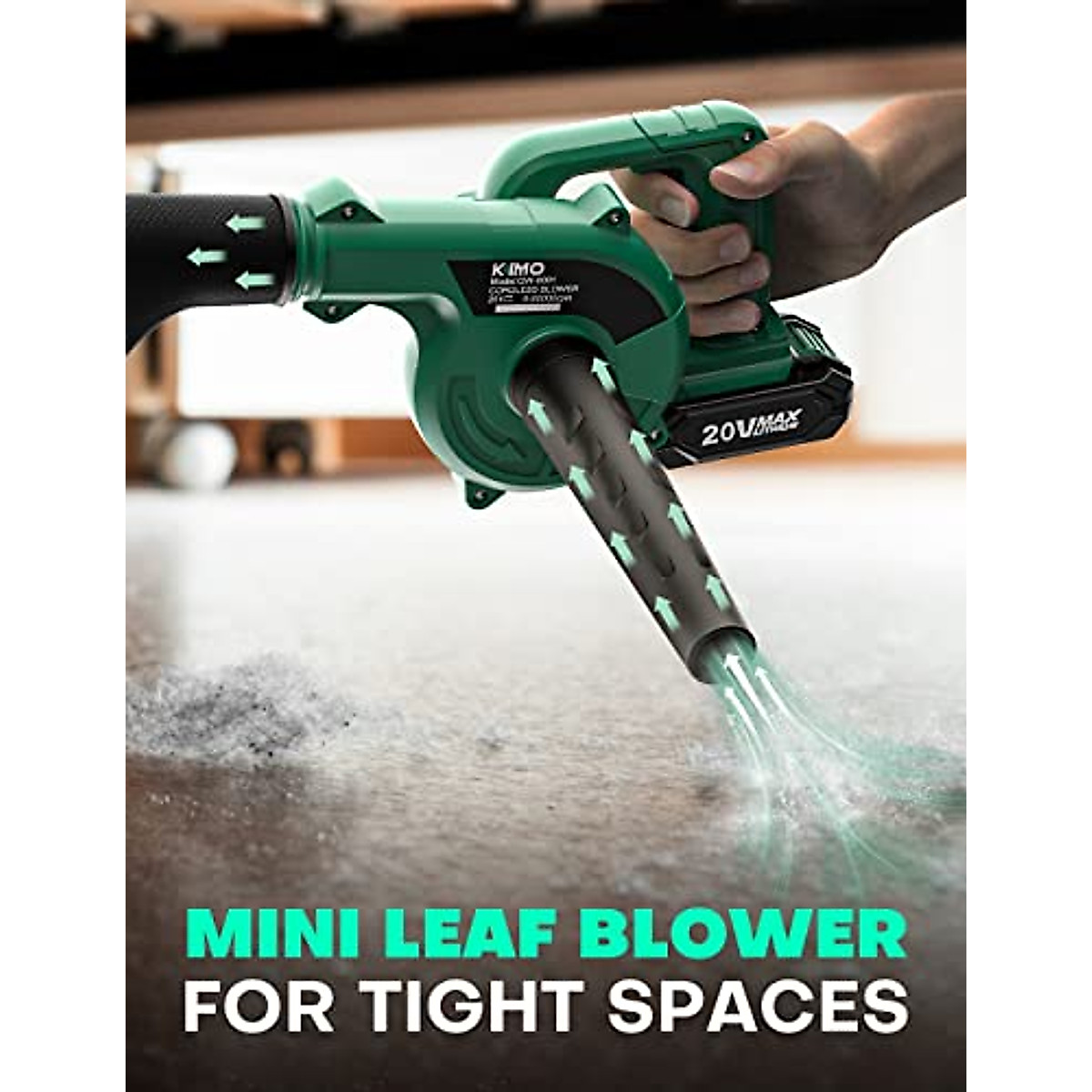 KIMO Cordless Leaf Blower & Vacuum, 2-IN-1 20V Leaf Blower Cordless with Battery and Charger, 150CFM Lightweight Mini Cordless Leaf Vacuum, Handheld Electric Blowers for Lawn Care /Dust/Pet Hair