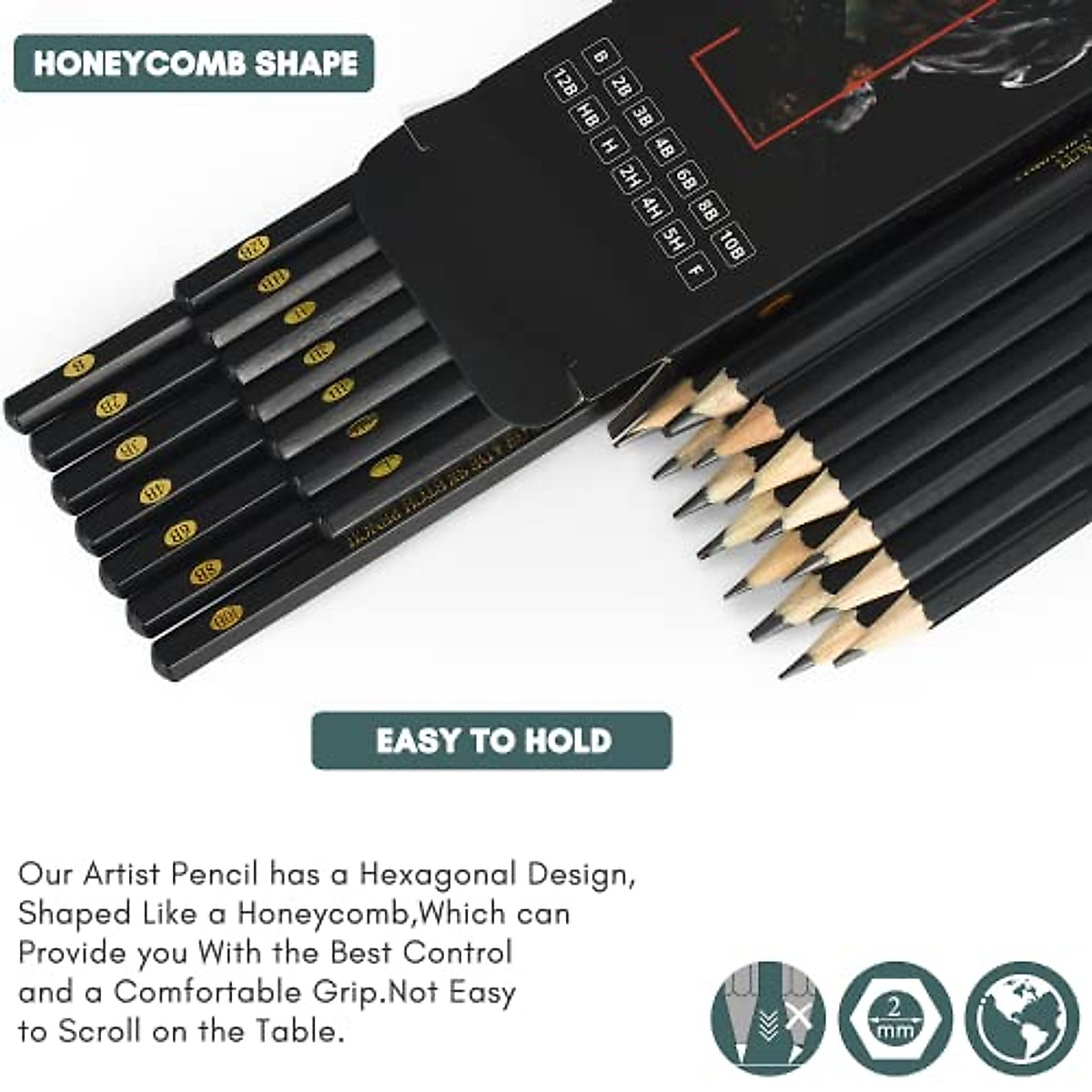 Drawing Pencils Set of 14 (B - 12B) Sketching Pencils for Drawing, Shading & Doodling | Professional Sketch Pencils Graphite Grades for Artists & Beginners