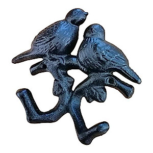 Comfy Hour 4.45" Cast Iron Birds Double Key Coat Hooks Wall Hanger Clothes Rail Set, Heavy Duty, Black, Antique & Vintage Collection