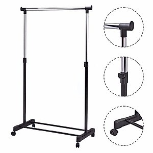 DOUBAO Adjustable Rolling Clothes Hanger Coat Rack Floor Hanger Storage Wardrobe Clothing Drying Racks with Shoe Rack