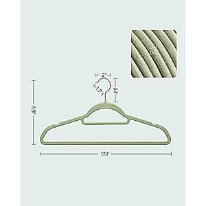 SONGMICS Velvet Hangers, Set of 50 Clothes Hanger with Rose Gold Swivel Hook, Non-Slip, and Space-Saving, 0.2-Inch Thick, 17.1-Inch Long for Coat, Shirt, Dress, Pants, Tie, Pale Green UCRF021GR50