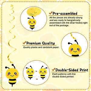 20PCS Bumble Bee Hanging Swirl Decorations, Bee Party Hanging Swirls Foil Ceiling Streamers Honey Bee Themed Party Supplies for Kids Birthday Baby Shower Gender Reveal Bee Day Party Decoration