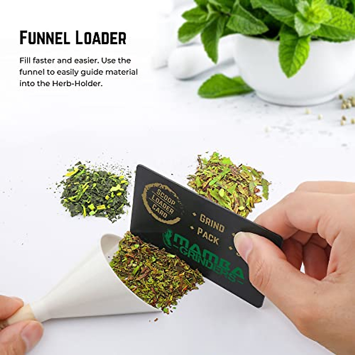 Mamba 7pc Hand Herb Grinder Set. Manual 4-in-1 System for Pre-Rolled Paper Cones to Grind, Fill, Pack and Store