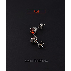 KZZENKI Red Earrings 6mm Black and Red Stud Earrings for Women Vintage Crown Red Jewelry Goth Earrings