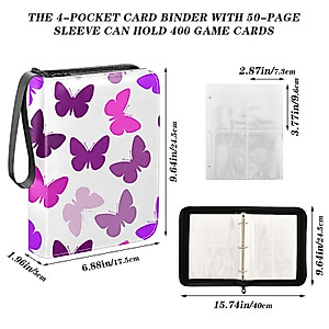 PYBUG Butterfly Trading Card Binder with Nylon Strap 4-Pocket Waterproof PU Leather Card Collection Binder for 400 Cards Sturdy Card Holder Folders for Game Cards,Sports Cards
