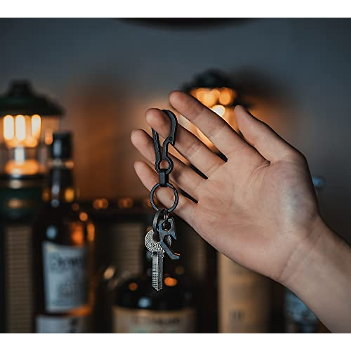 KeyUnity KM01 Titanium EDC Keychain Clip with Bottle Opener, Quick Release Carabiner Key Ring Holder for Men (PVD Black)