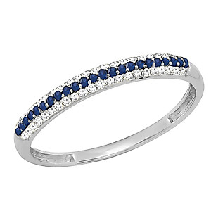 Dazzlingrock Collection Round Blue Sapphire & White Diamond Anniversary Wedding Band For Women | 10K White Gold, Size 8