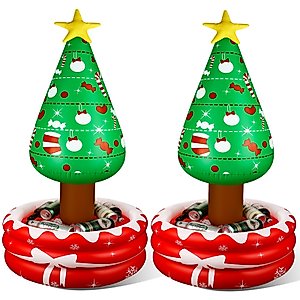 2 Pack Inflatable Christmas Tree Coolers Drink Beverage Inflatable Cooler Christmas Decorations Party Supplies for Home Office Holiday Winter Party Decorations, Multicolored, 50 x 25 Inches