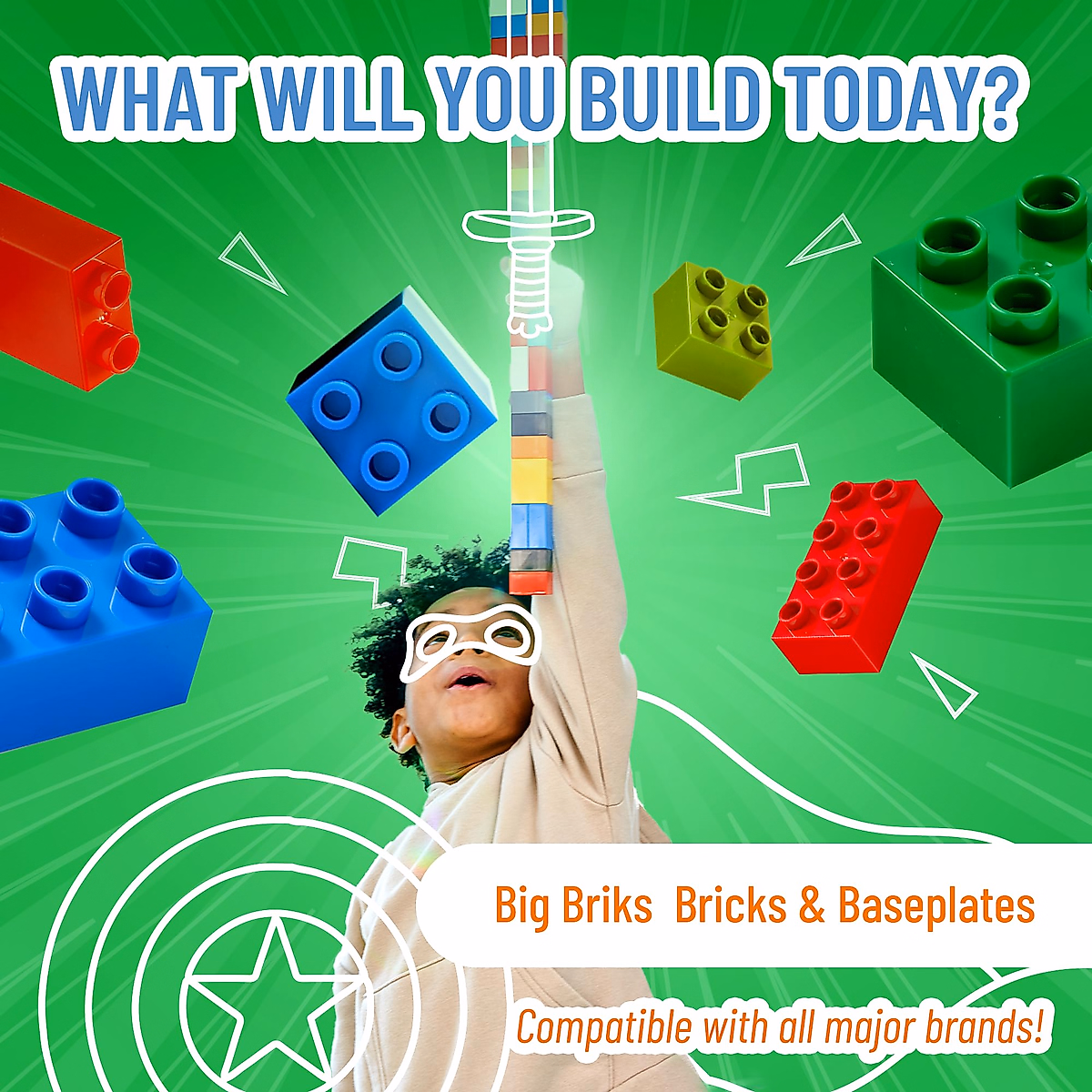 Strictly Briks Compatible with Lego Classic Big Briks Stackable Baseplates, Large Pegs for Ages 3 and Up, 100% Compatible with All Major Brands, Green, 1 Piece, 13.75" x 16.25" Inches