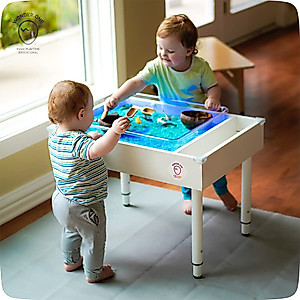 Water Sensory Light Play Activity Box Table for Children Removable Legs Montessori Waldorf Reggio Toys Sand Messy Play Homeschooling Pre-K Toddler Teen 3 4 5 to 9 Years (Eggshell white)